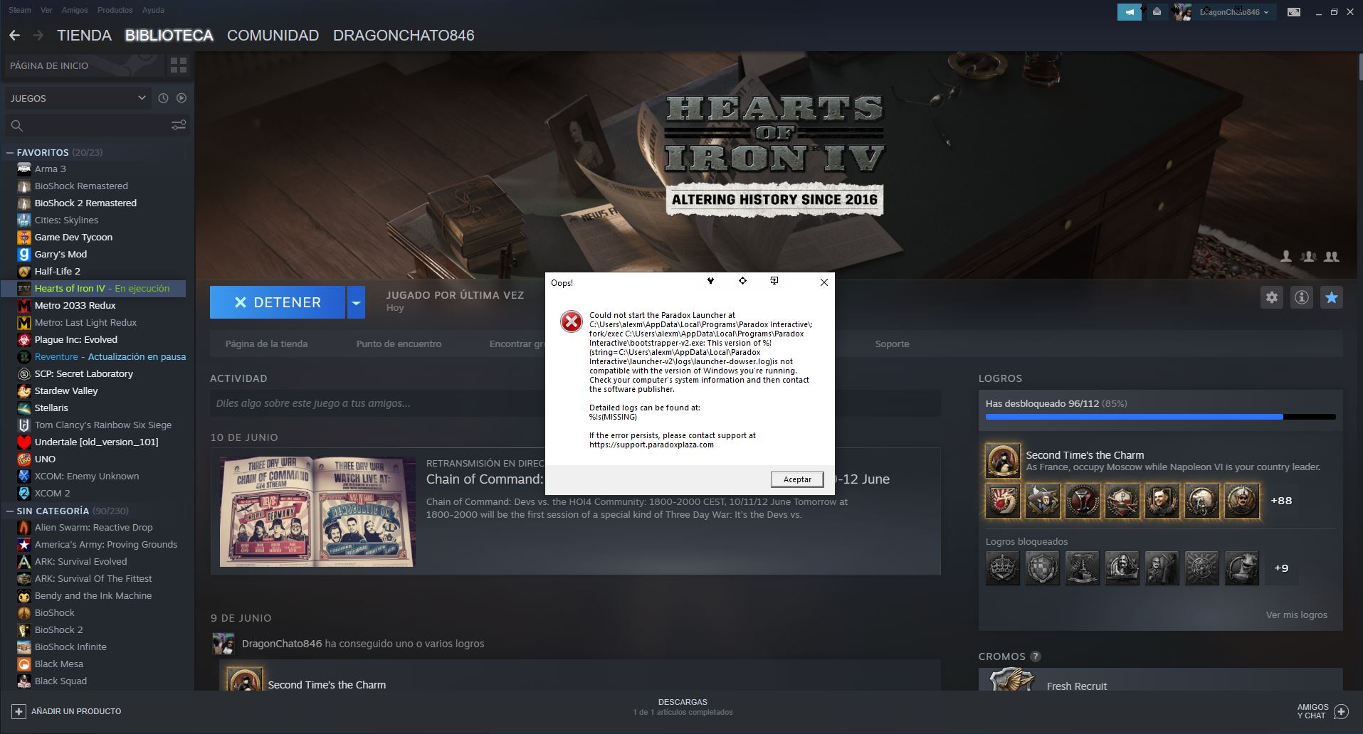 Error at initiating game from Steam | Paradox Interactive Forums